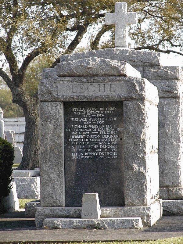 Richard Webster Leche, Governor of Louisiana 1936-1939, Buried in Metairie Cemetery, New Orleans, La